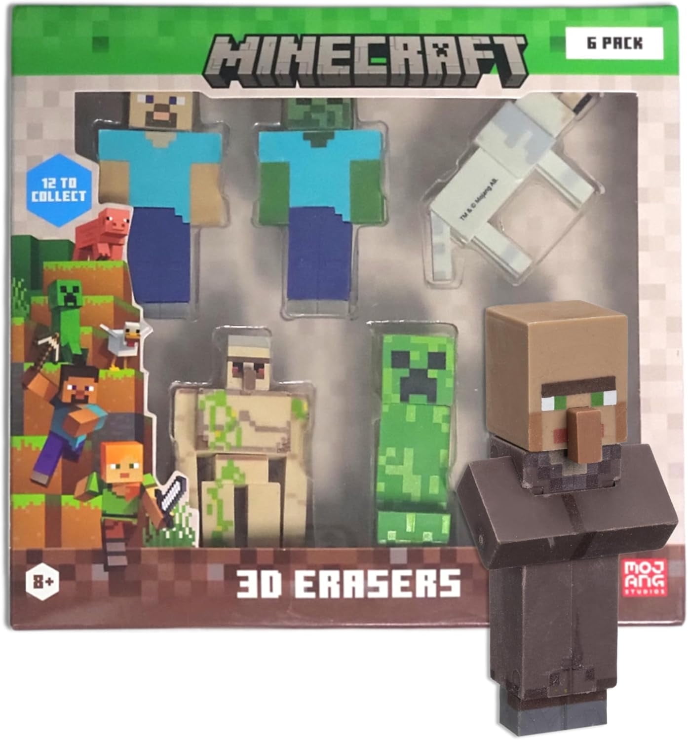 Mine Craft 3D Erasers, 6-Pack Deluxe Collector Set, 12 Iconic ...
