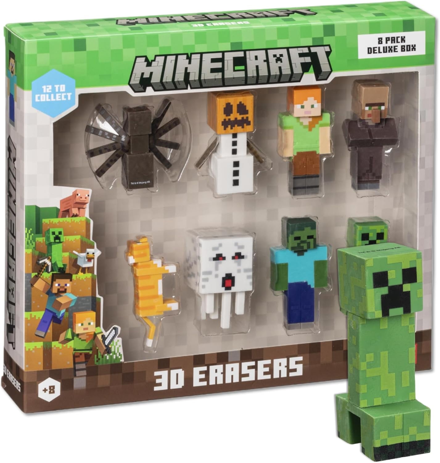 Mine Craft 3D Erasers, 8-Pack Deluxe Collector Set, 12 Iconic Characters to Collect, Own The ...