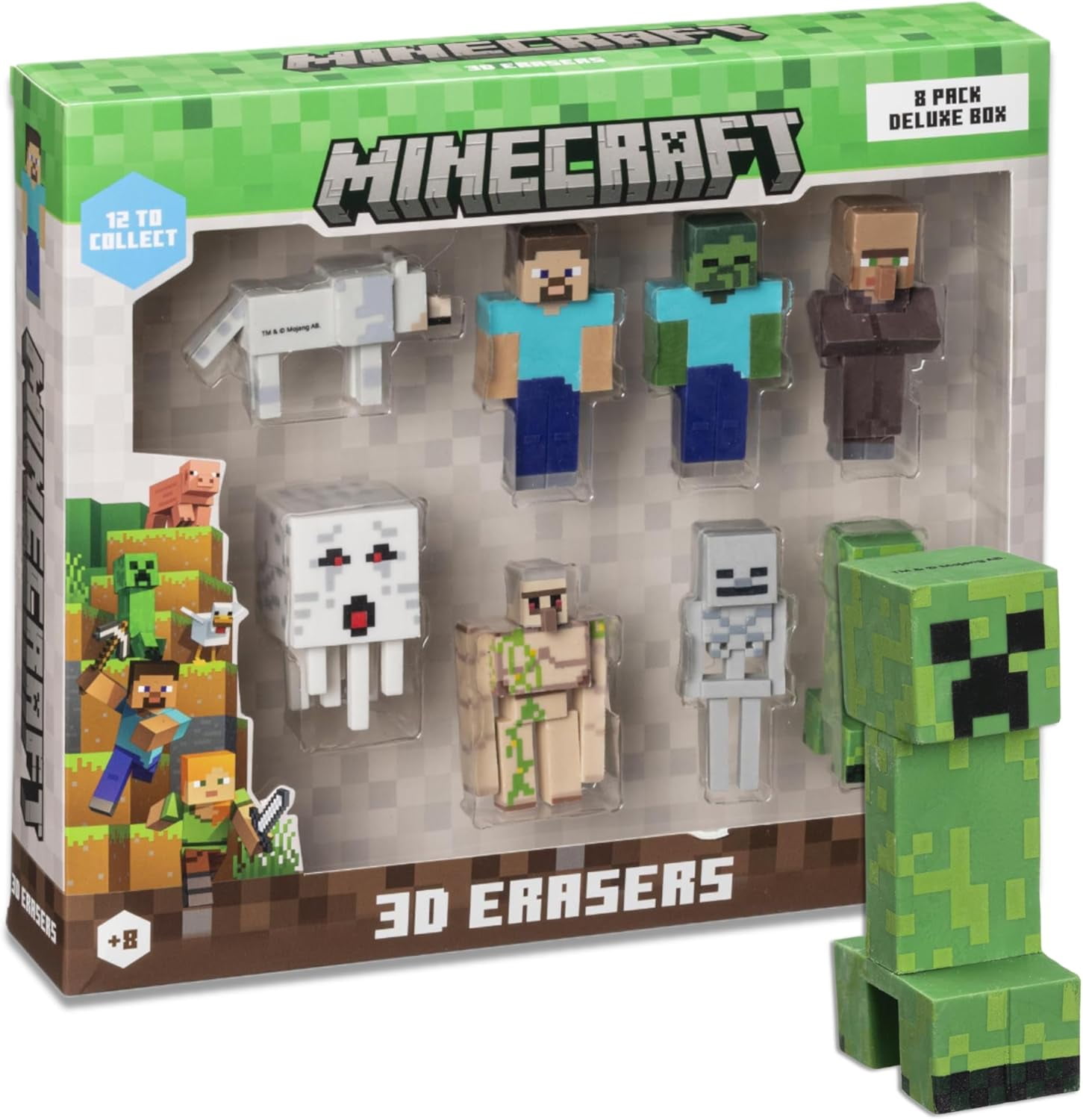 Mine Craft 3D Erasers, 8-Pack Deluxe Collector Set, 12 Iconic Characters to Collect, Own The ...