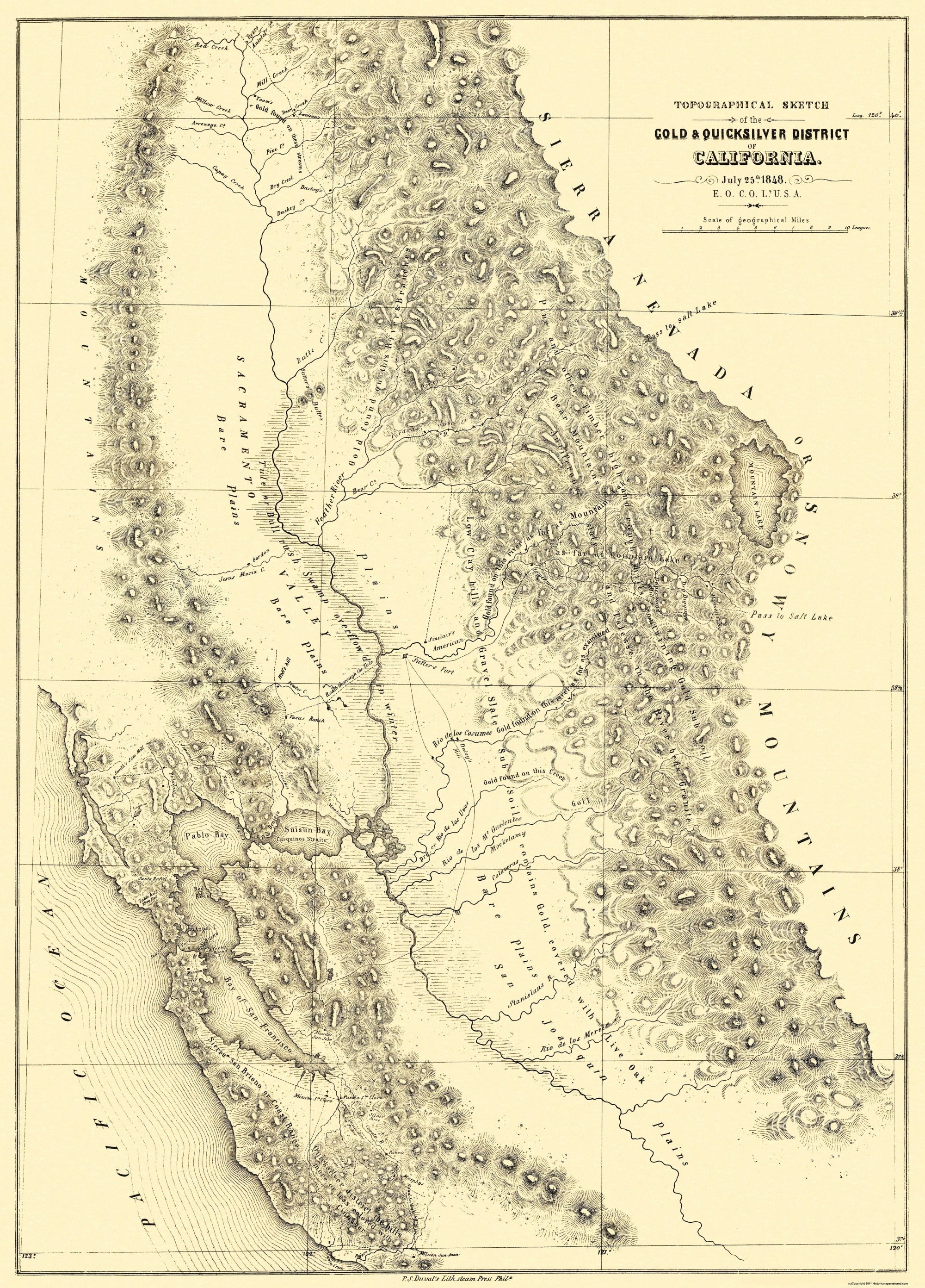 1848 California Gold & Quicksilver District Mine Map, Full-Color ...