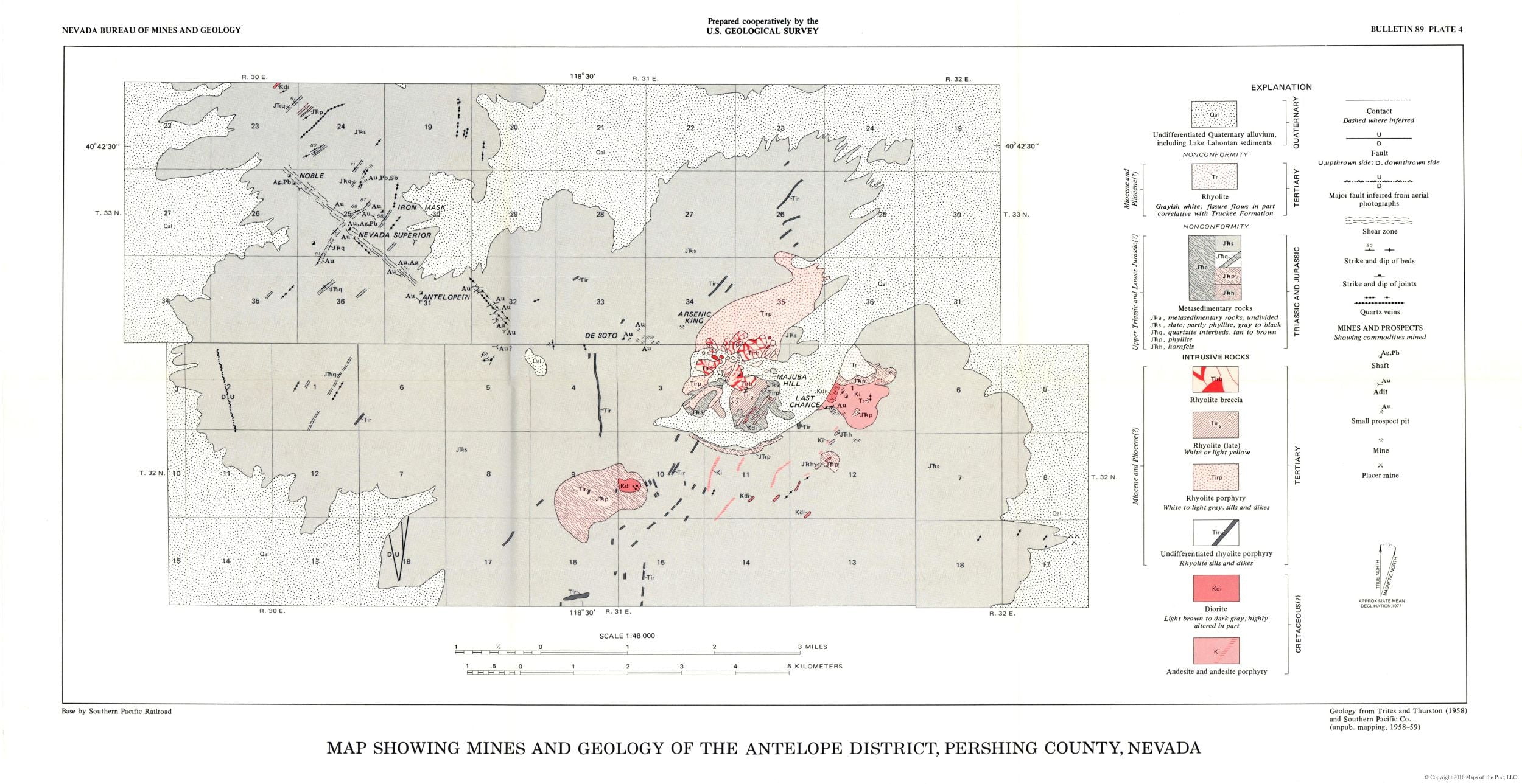 Historic Mine Map - Nevada Antelope District Pershing County Mines ...