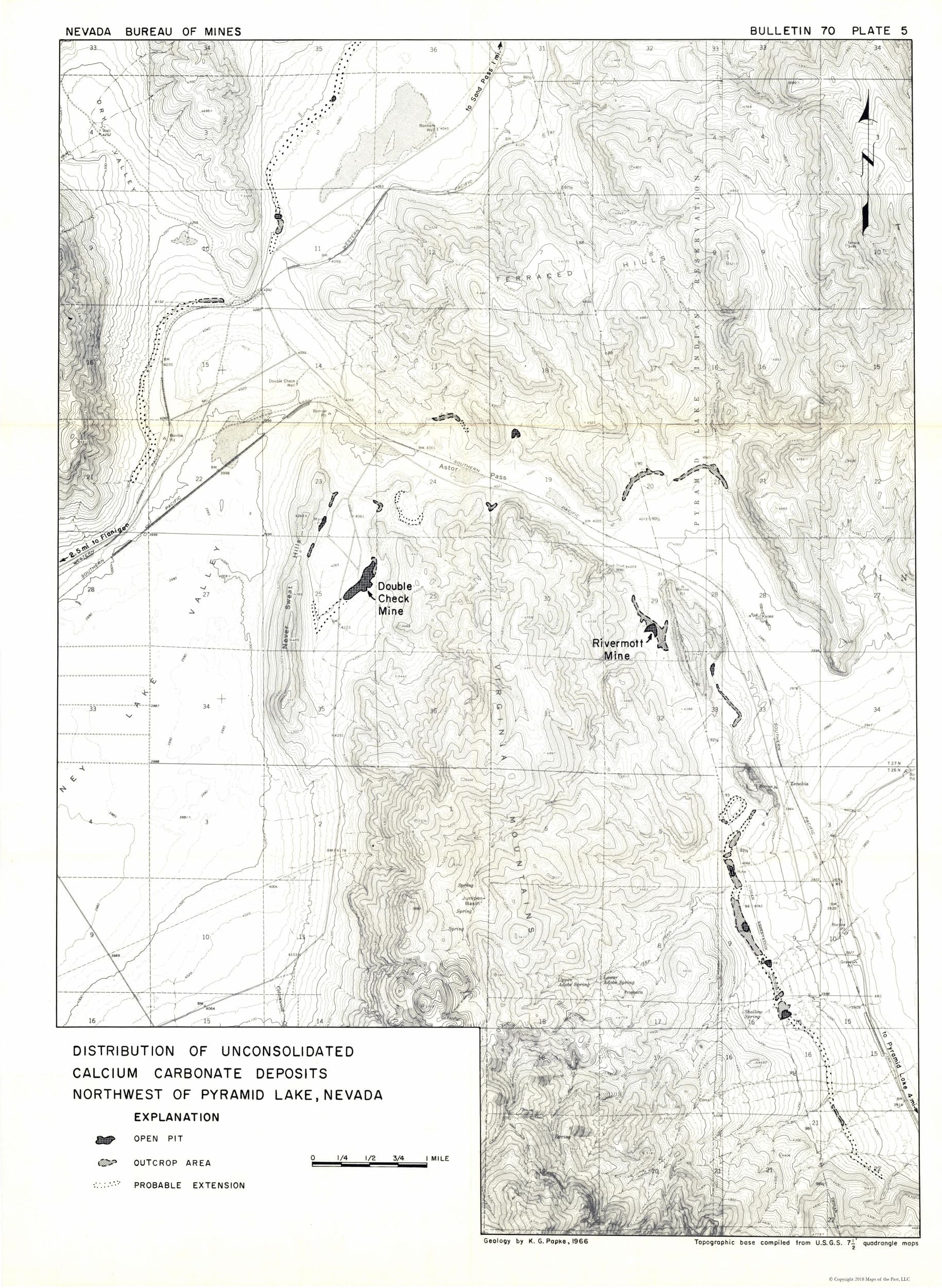 Historic Mine Map - Nevada Lake Pyramid Calcium Mines - USGS 1966 - 23 ...