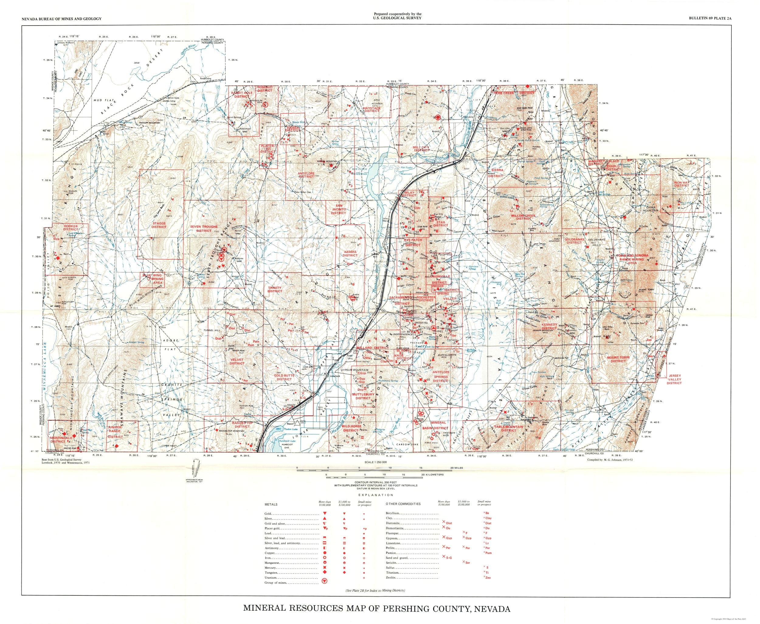 Historic Mine Map - Nevada Pershing County Minerals Mine - Johnson 1971 ...