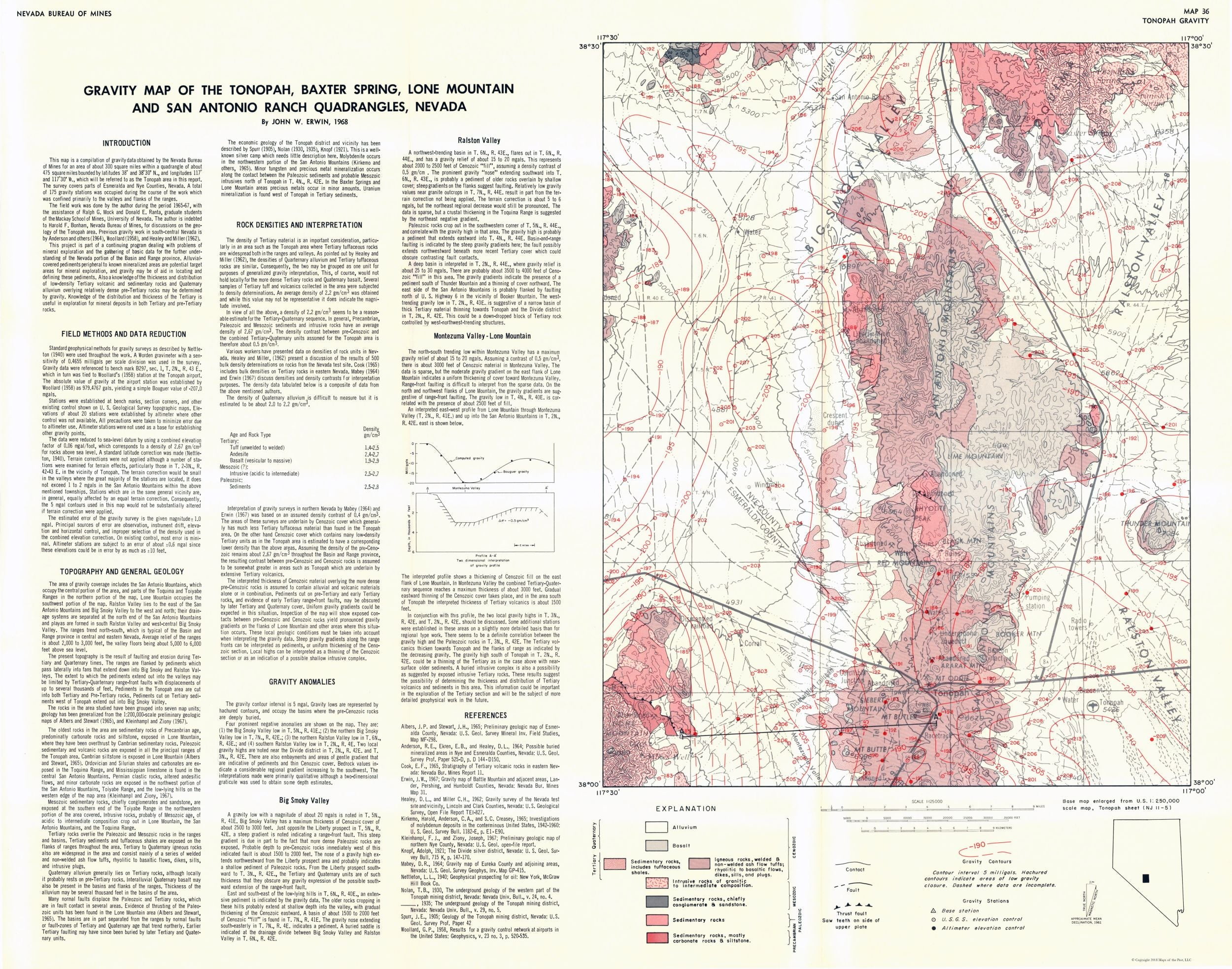 Historic Mine Map - Nevada Ranch Quad Gravity Mines - Erwin 1968 - 29. ...