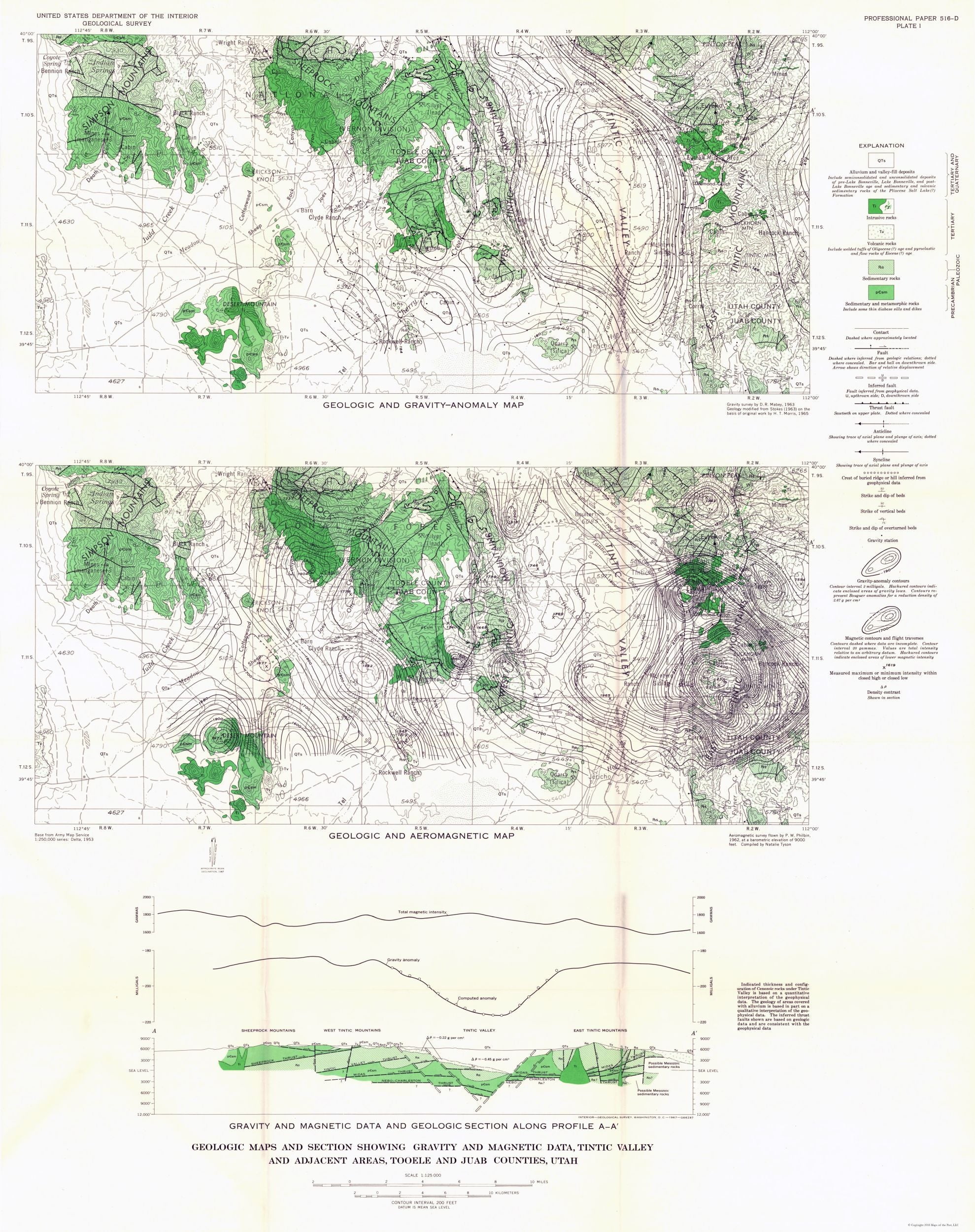 Historic Mine Map - Utah Tintic Valley Aeromagnetic - USGS 1962 - 23 x ...