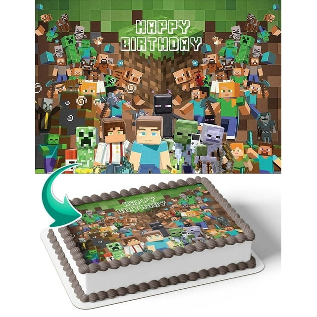 Mine Pixel Craft Pixel Creeper Steve LK Birthday Party Edible Image ...