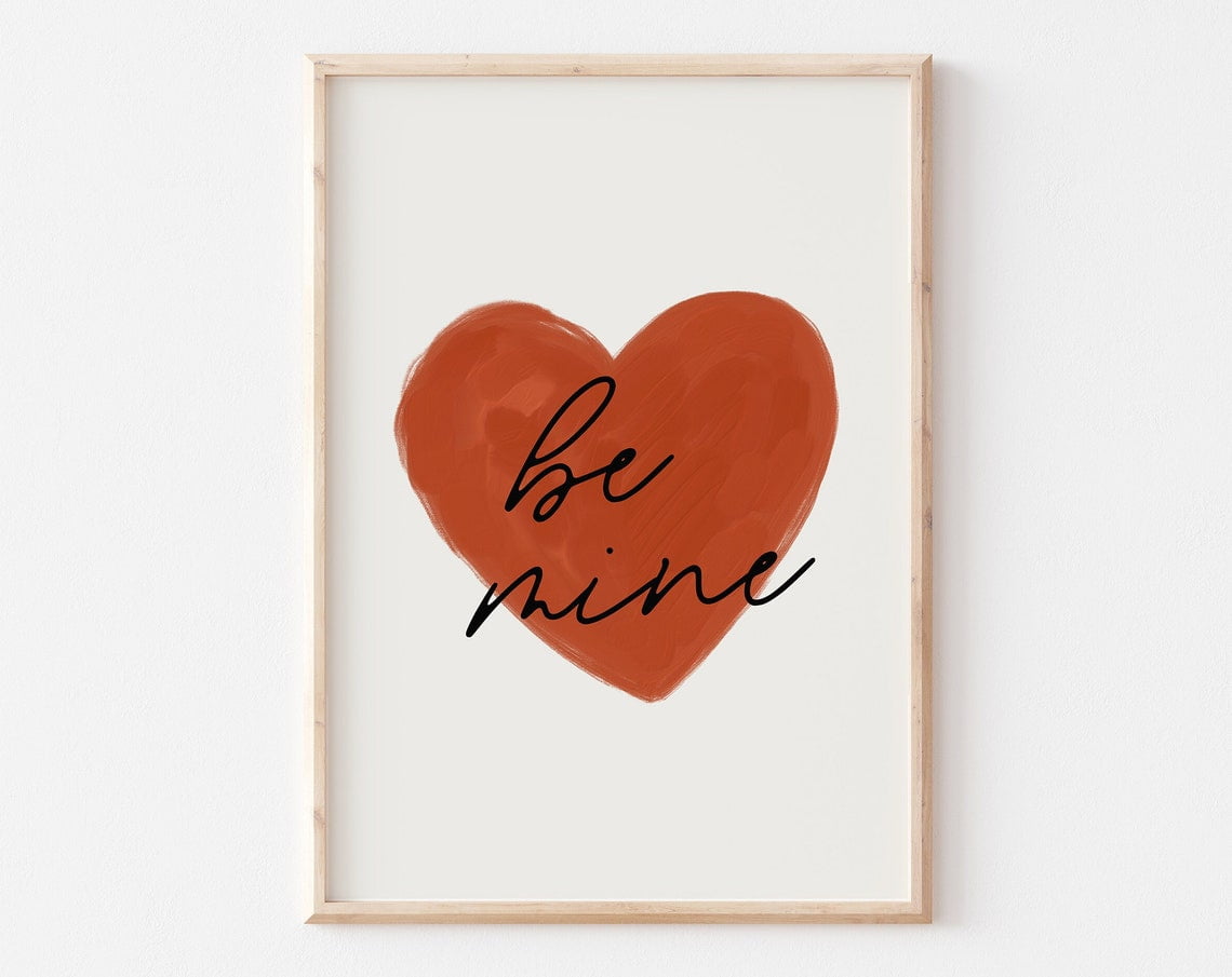 Be Mine Valentines Day Wall Art, Love Art Red Heart Wall Art, Trendy ...