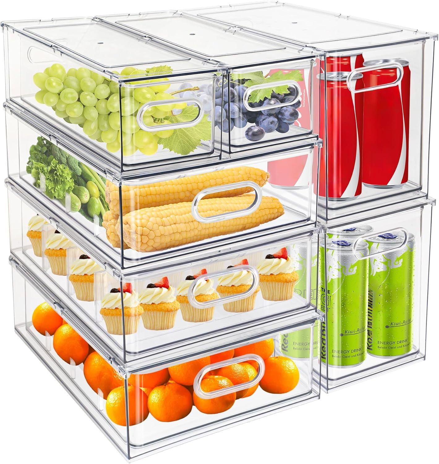 MineSign 7 pack Stackable Refrigerator Organizer Bins Pull-Out Drawers ...