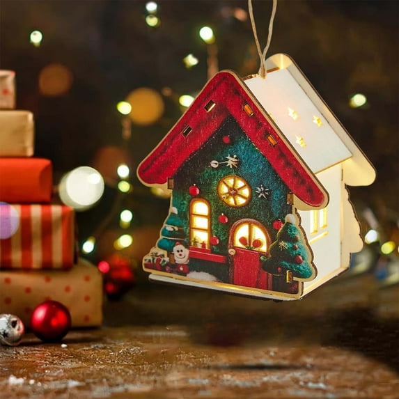 Mineart 3D Luminous Wooden Cabin Pendant, Festive Ornament for ...