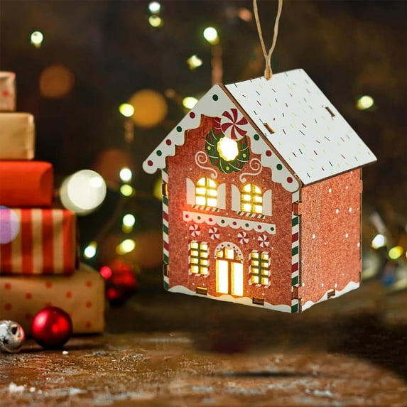 Mineart 3D Luminous Wooden Cabin Pendant, Festive Ornament for ...