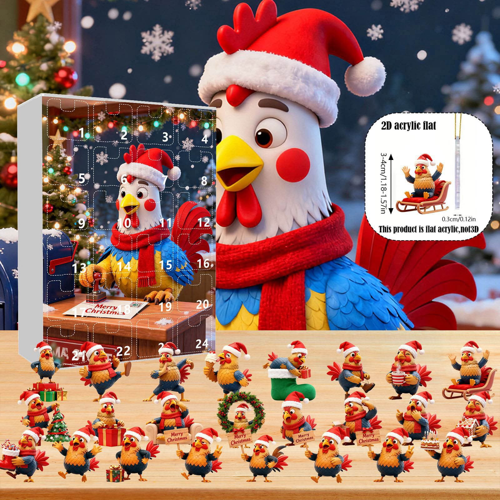 Mineart Christmas Countdown Calendar Merry Christmas Chicken Pendant ...
