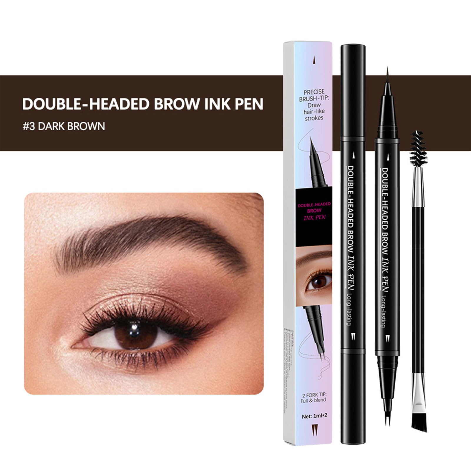 Mineart Dual Ended Two Prong Eyebrow Pen Waterproof Smudge Proof Wild ...