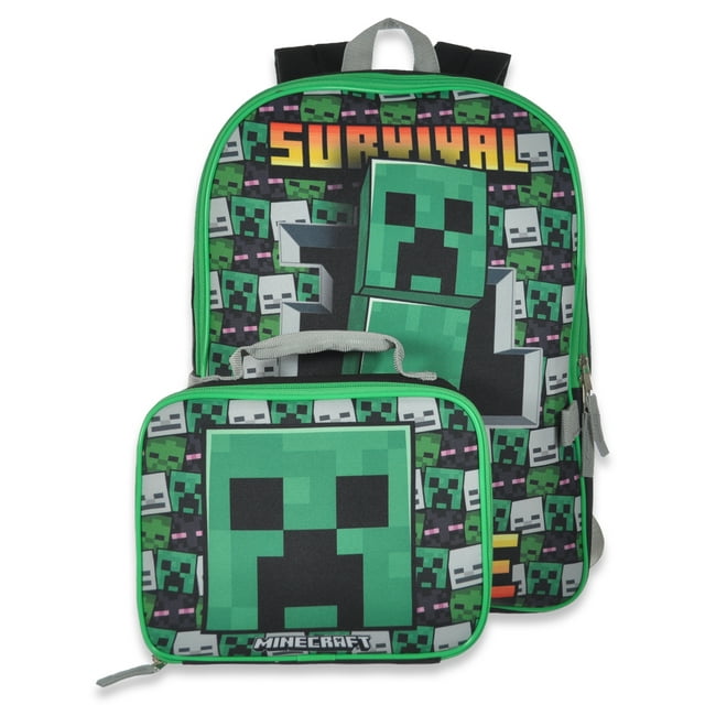 Minecraft Kids' Backpack & Lunchbox Set with Mesh Pocket - Green/Multi ...