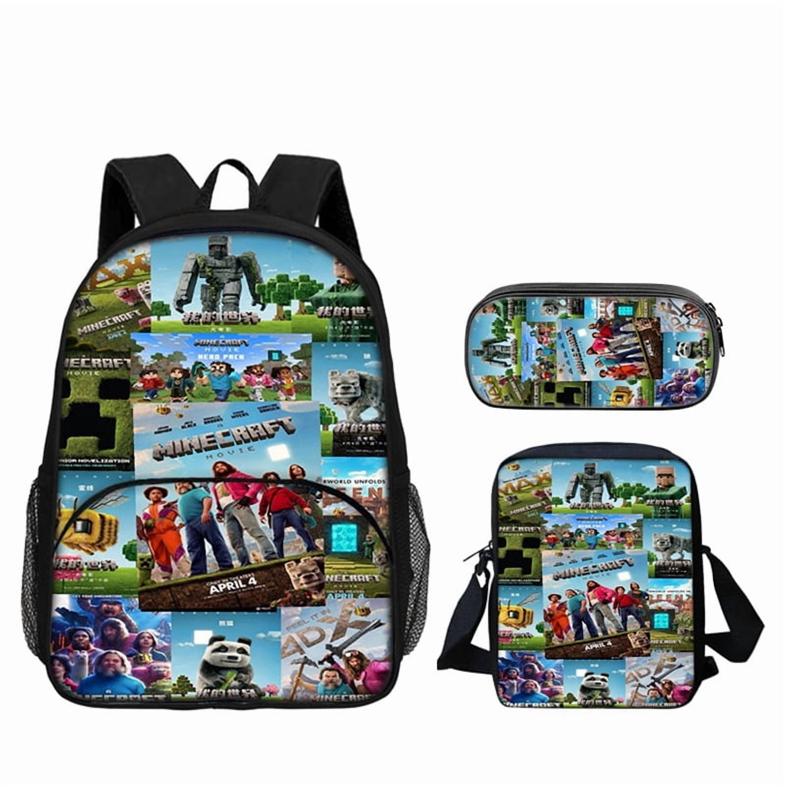 Minecraft 3D Cartoon anime backpack three-piece set Laptop backpack ...