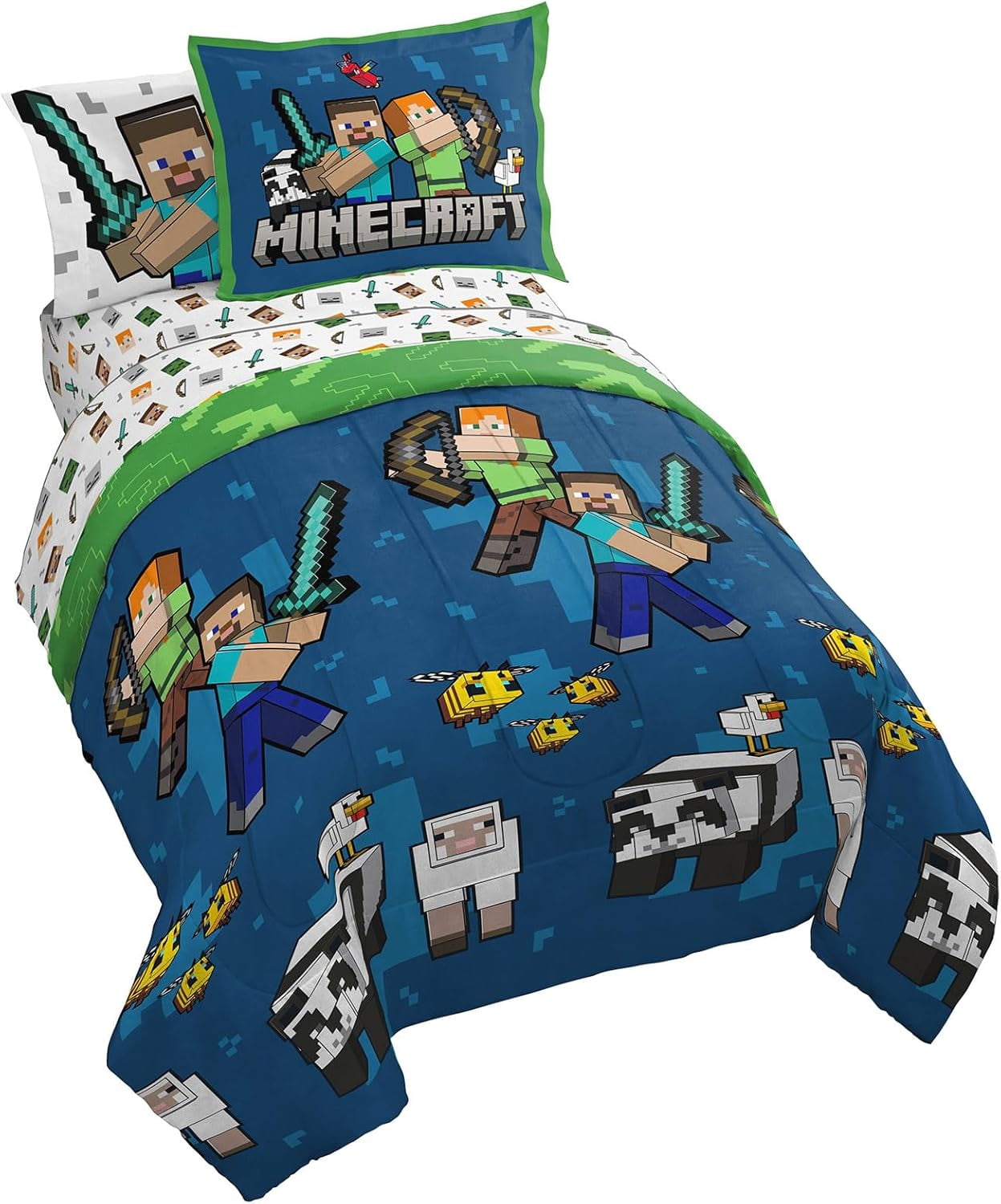 Minecraft 7 Piece Full Comforter Set - Includes Sheet Set and Pillow ...