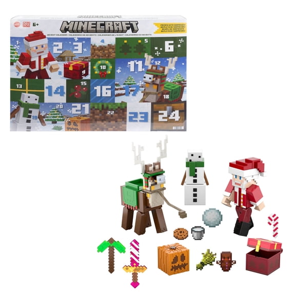 Minecraft Advent Calendar, 3 3.25-in Scale Action Figures, 17 ...
