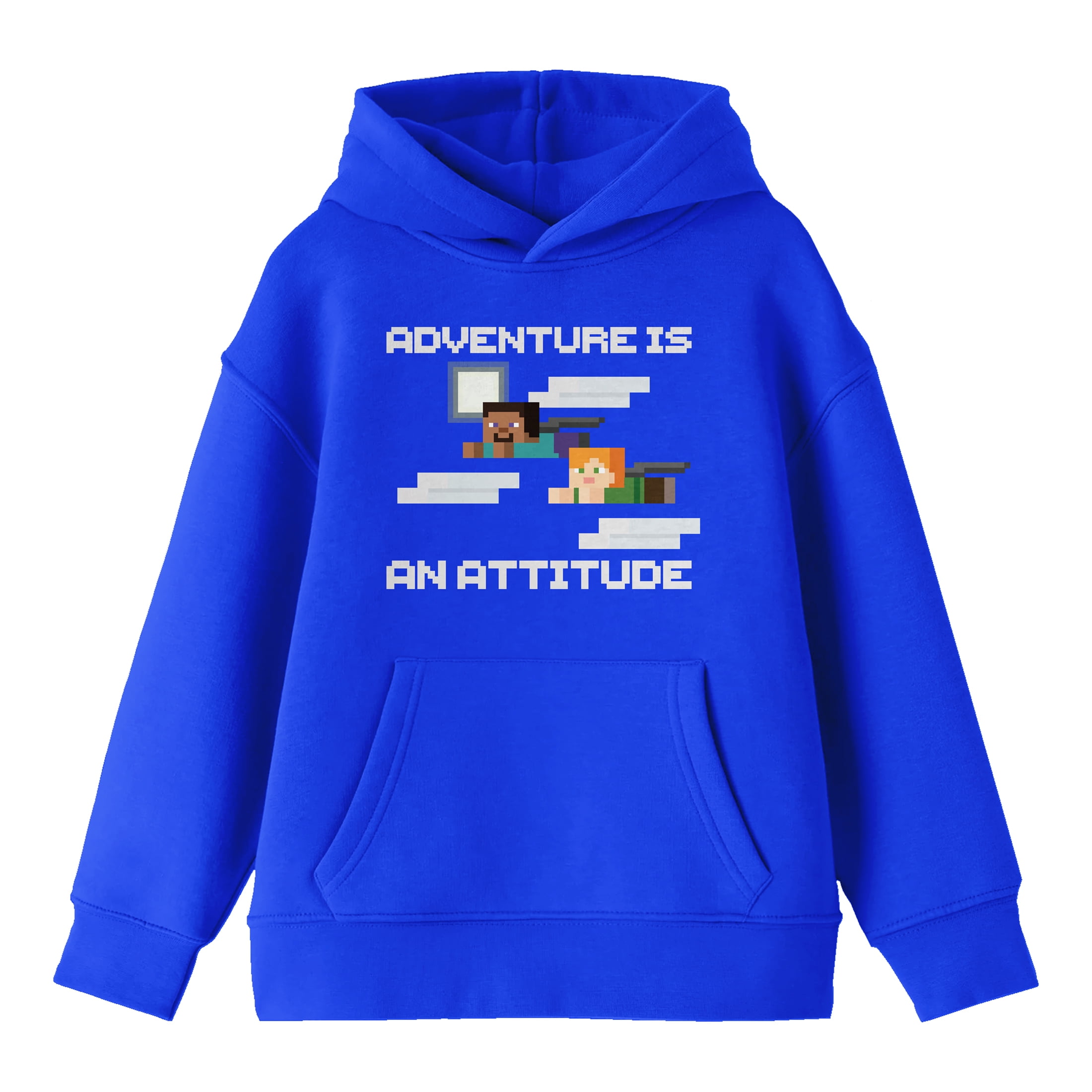 Minecraft Adventure Is An Attitude Long Sleeve Royal Blue Youth Hooded ...