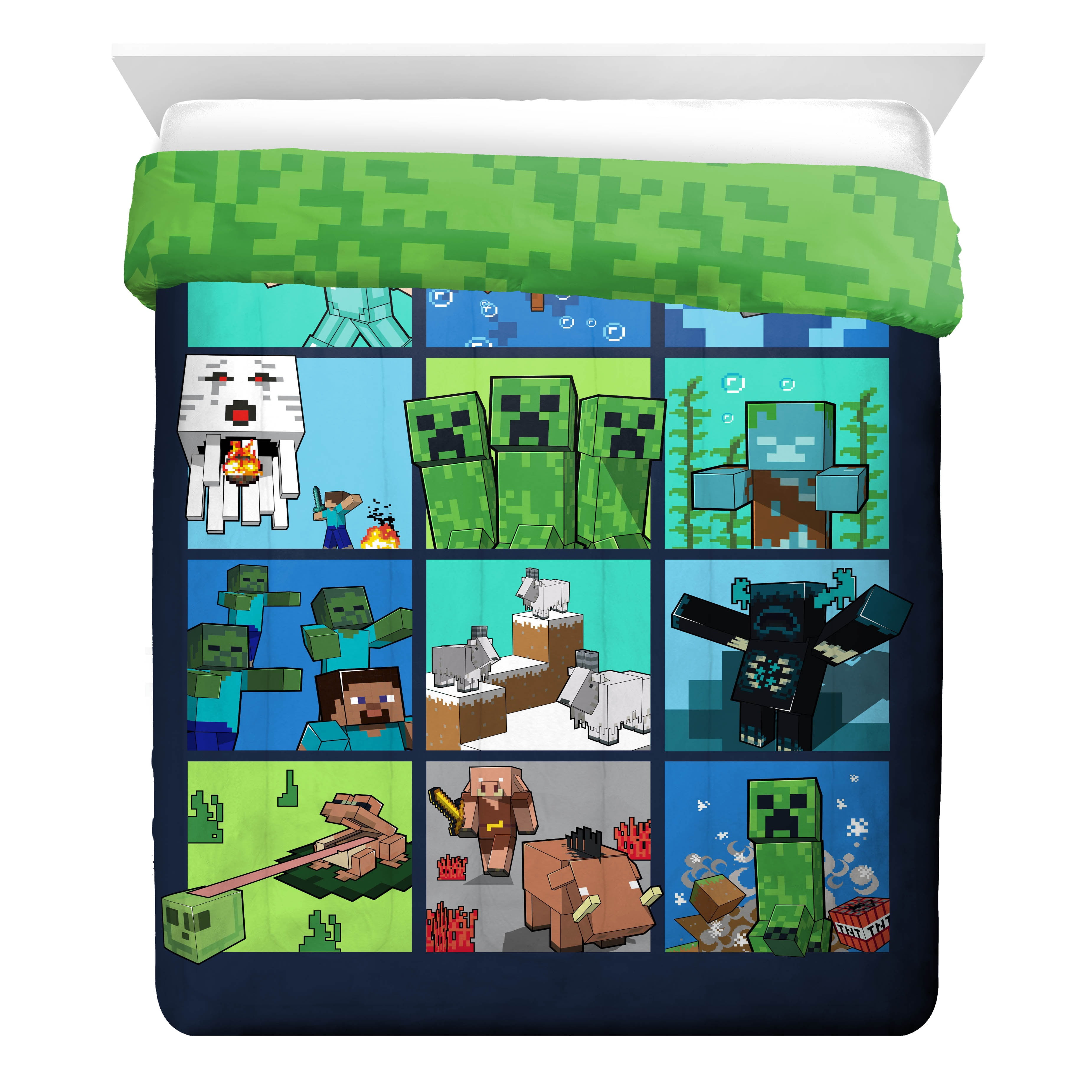 Minecraft Against Mobs 3-Piece 86" x 86" Reversible Queen Comforter and ...