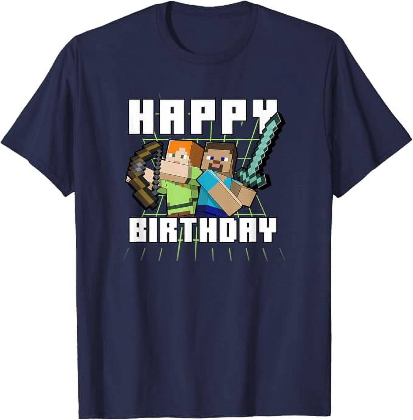Minecraft Alex & Steve Happy Birthday T-Shirt, Navy Color, Size XL ...