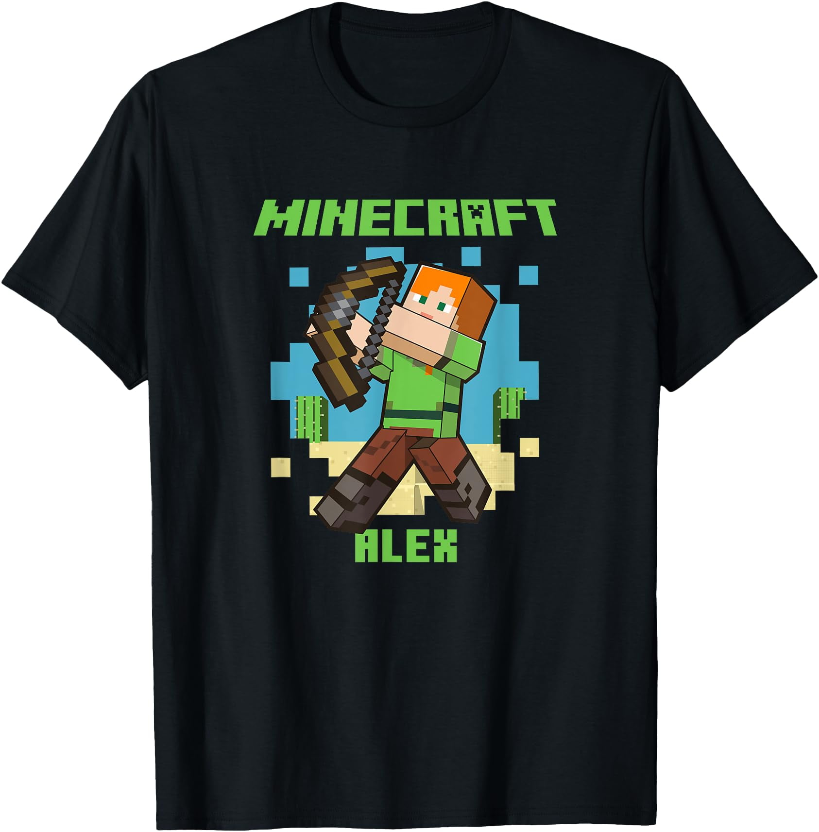 Minecraft Alex With Bow Taking Aim Graphic T-Shirt Game Theme Apparel ...