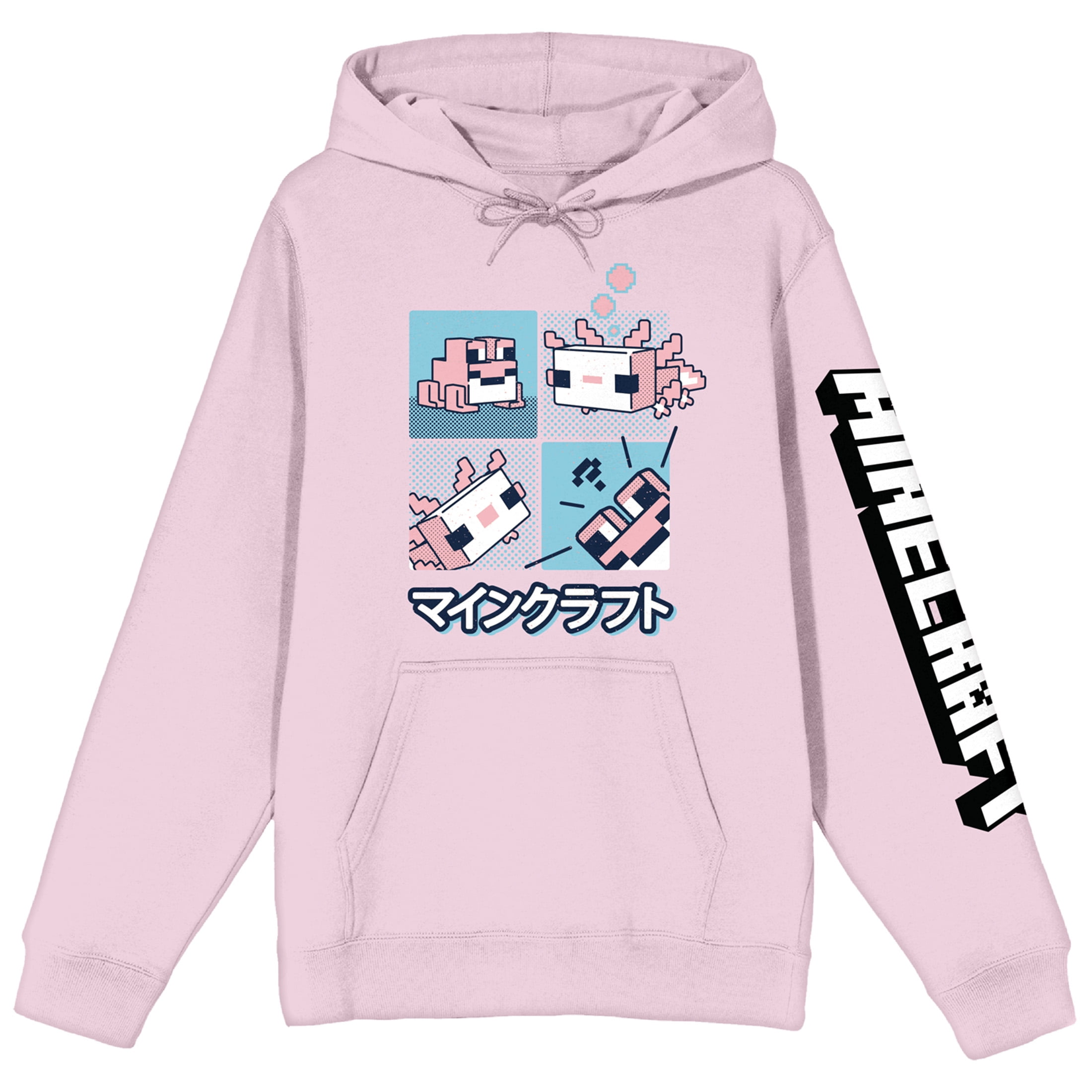 Minecraft Axolotl Long Sleeve Cradle Pink Adult Hooded Sweatshirt-XL ...