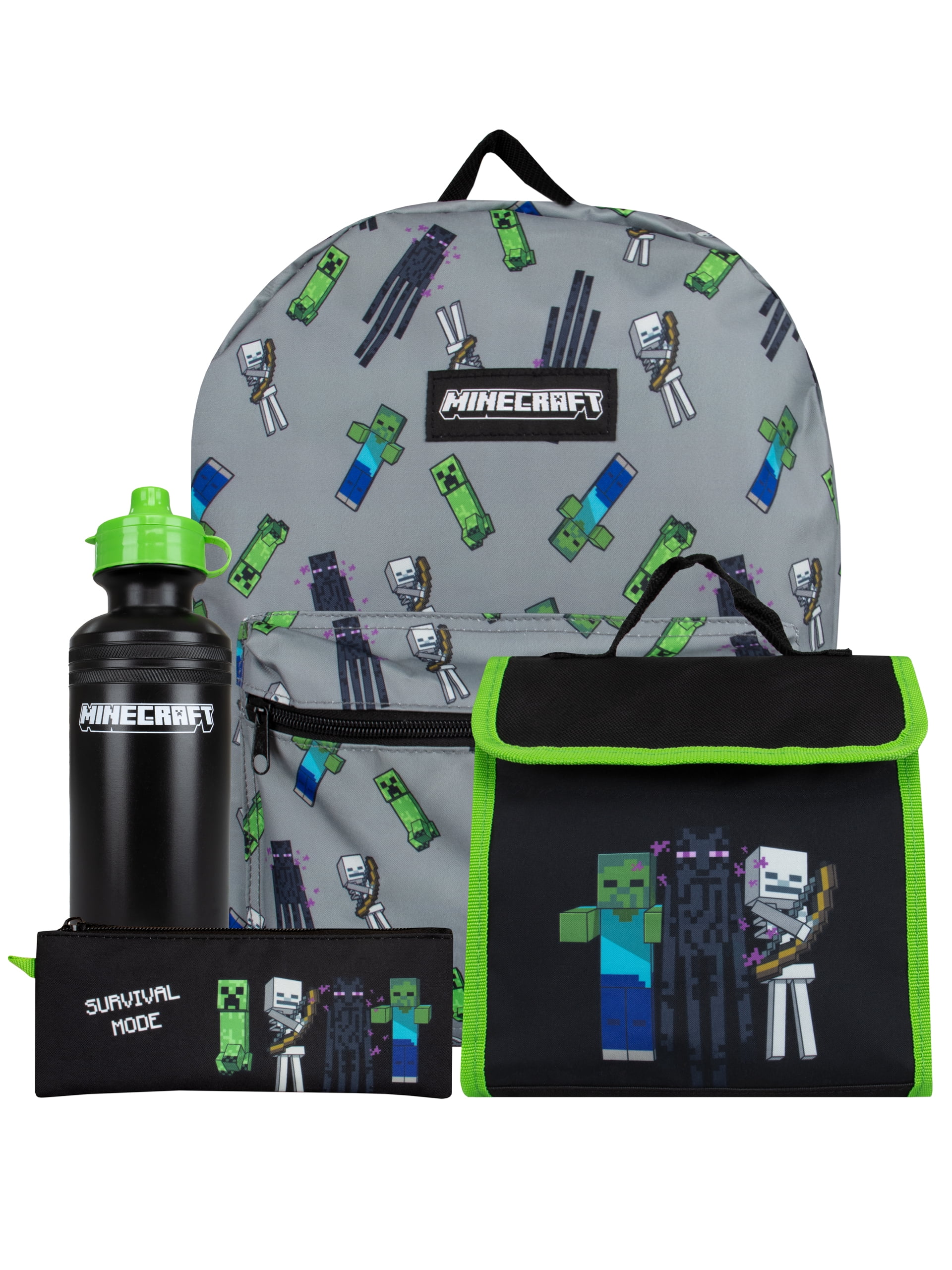 Minecraft Backpack 4 Piece Set Grey One Size - Walmart.com