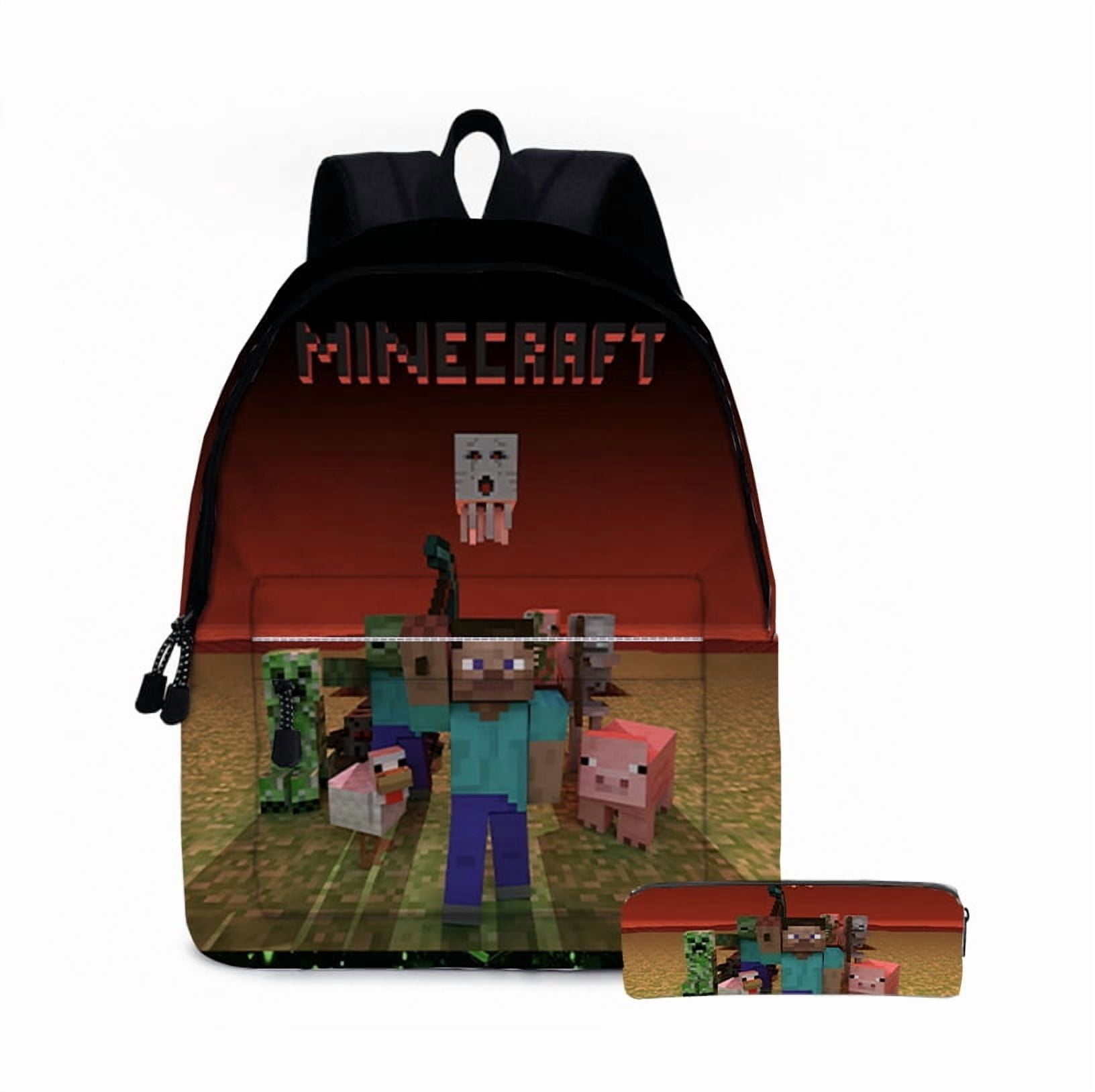 Minecraft Backpack For Gamer Black Rucksack | Green Creeper Zombie ...