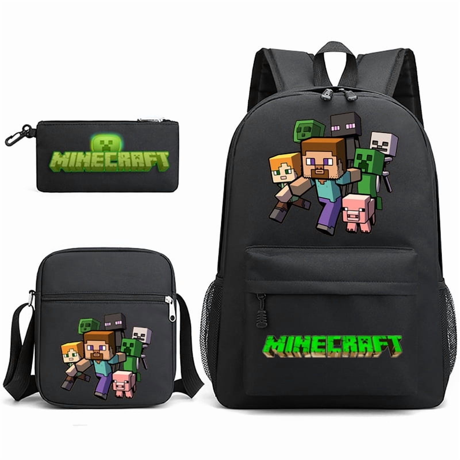 Minecraft Backpack| Gamer Black Rucksack | Green Creeper Zombie ...