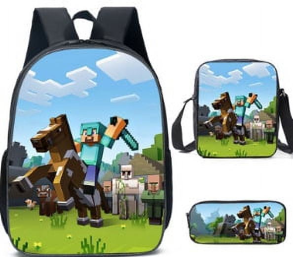 Minecraft Backpack| Gamer Black Rucksack | Green Creeper Zombie ...