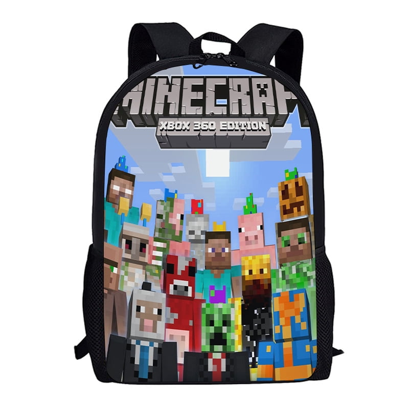 Minecraft Backpack| Gamer Black Rucksack | Green Creeper Zombie ...
