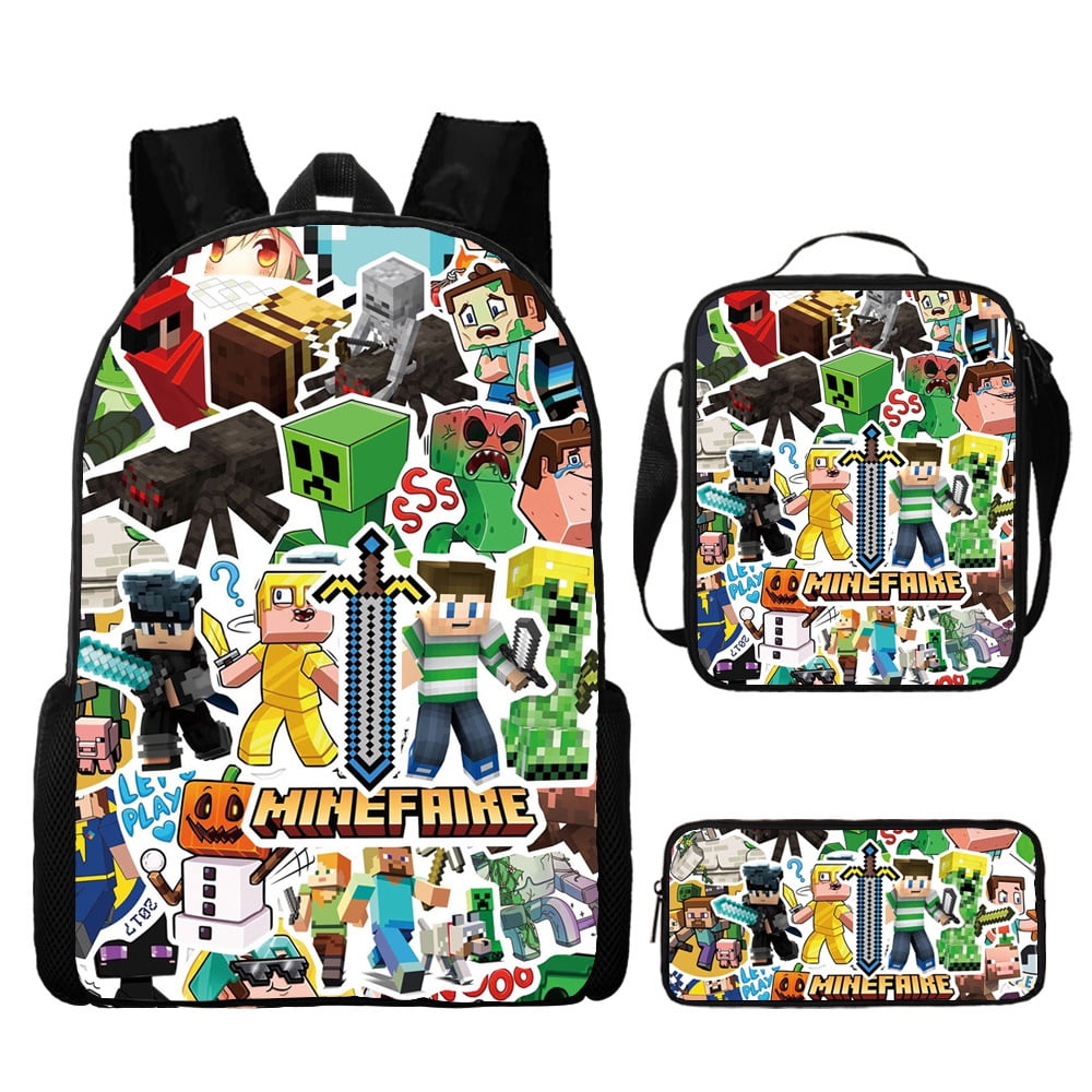Minecraft Backpack| Gamer Black Rucksack | Green Creeper Zombie ...
