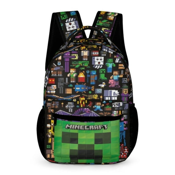 Minecraft Backpack| Gamer Black Rucksack | Green Creeper Zombie Skeleton Enderman & Cave Spider ...