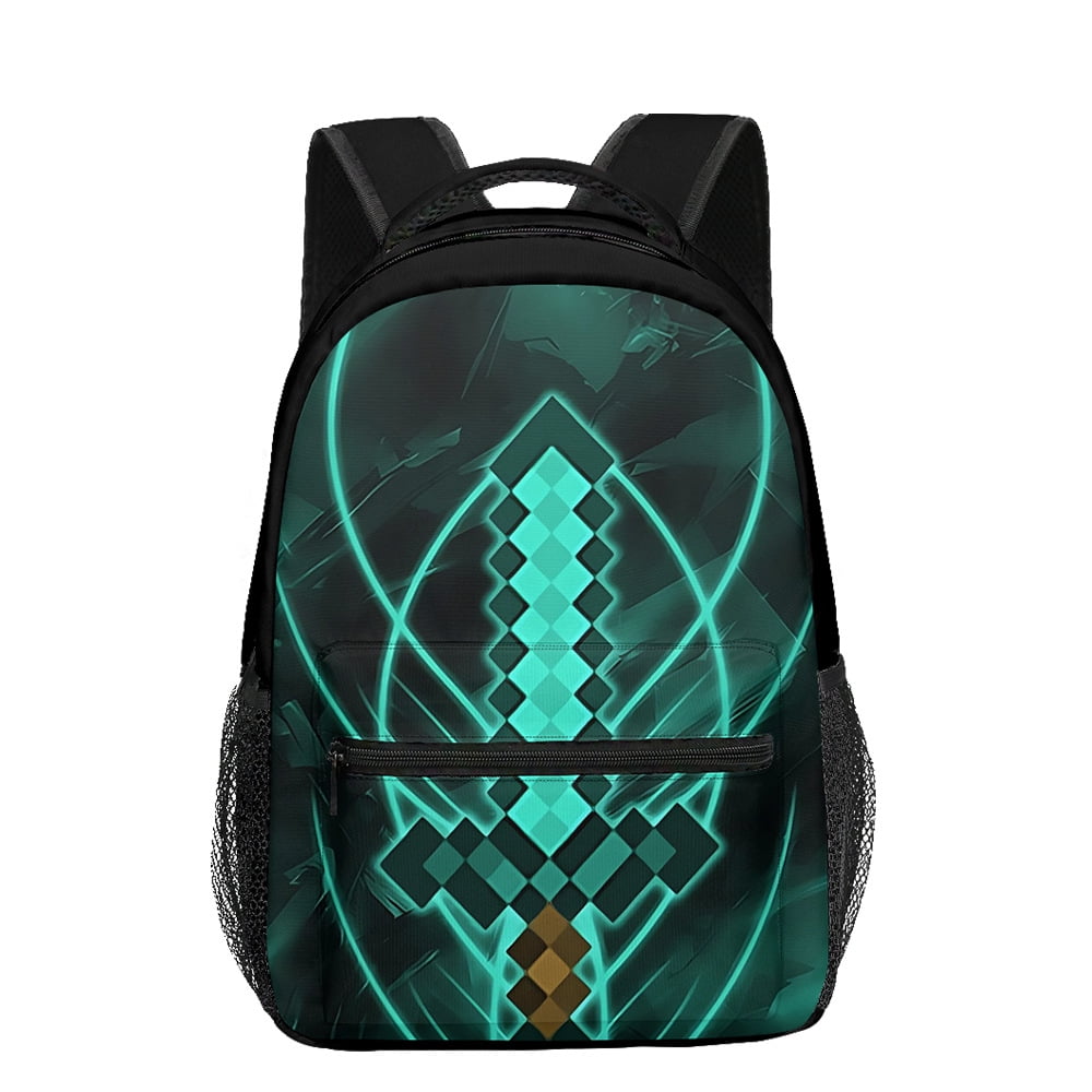 Minecraft Backpack| Gamer Black Rucksack | Green Creeper Zombie ...