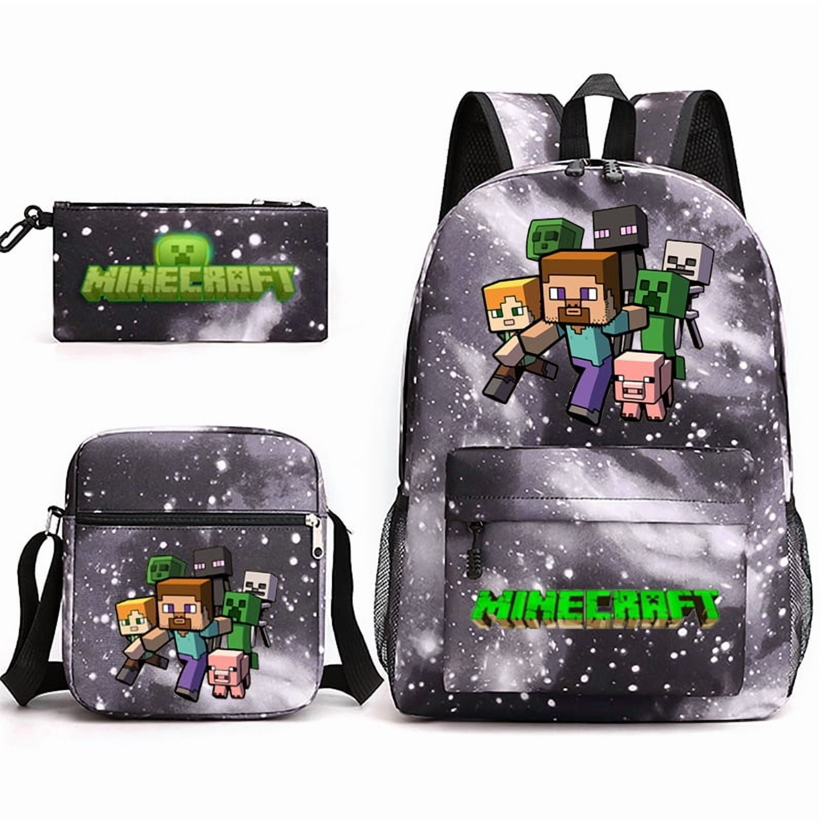 Minecraft Backpack| Gamer Black Rucksack | Green Creeper Zombie ...
