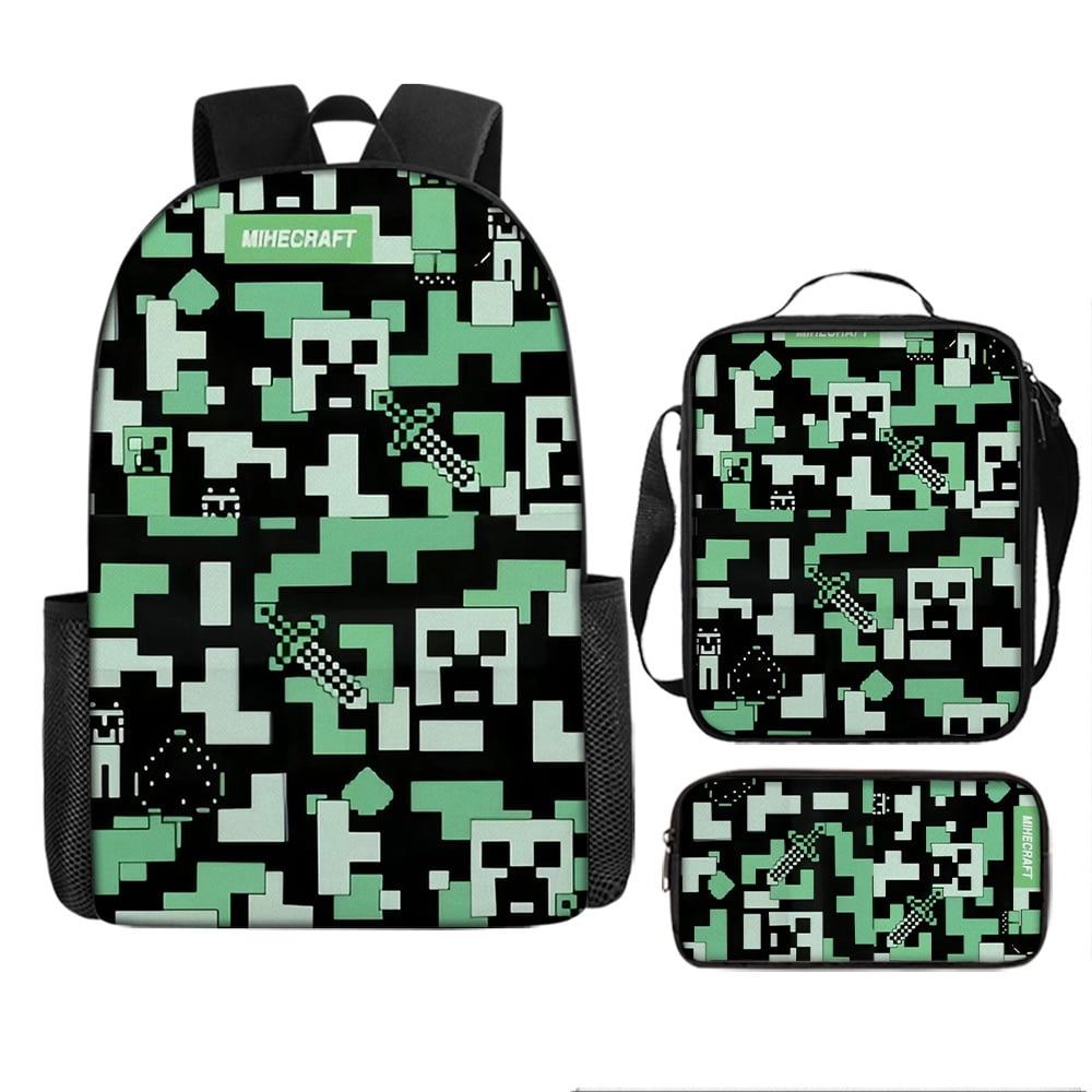 Minecraft Backpack| Gamer Black Rucksack | Green Creeper Zombie ...
