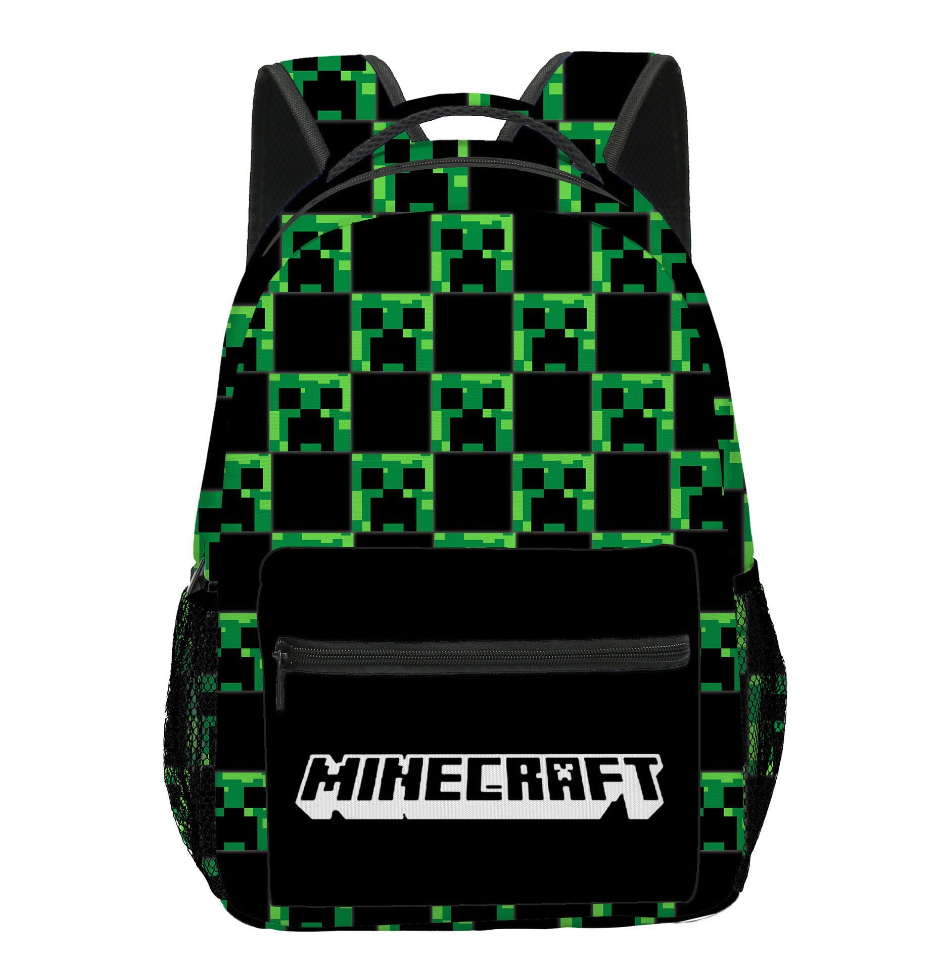Minecraft Backpack| Gamer Black Rucksack | Green Creeper Zombie ...