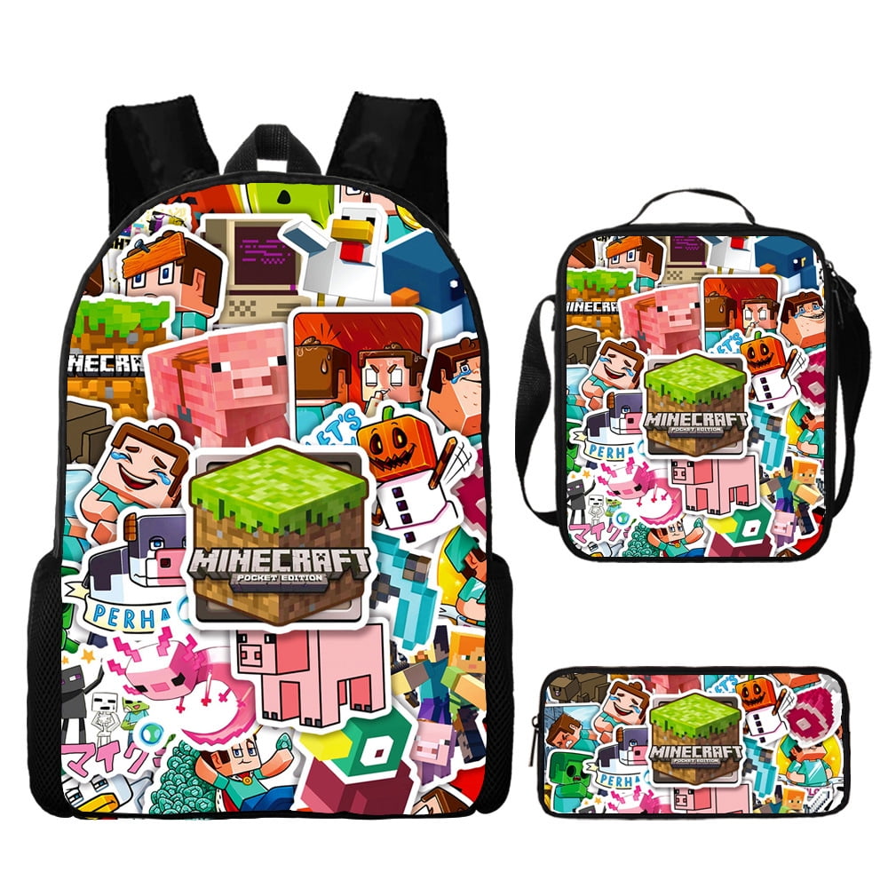 Minecraft Backpack| Gamer Black Rucksack | Green Creeper Zombie ...