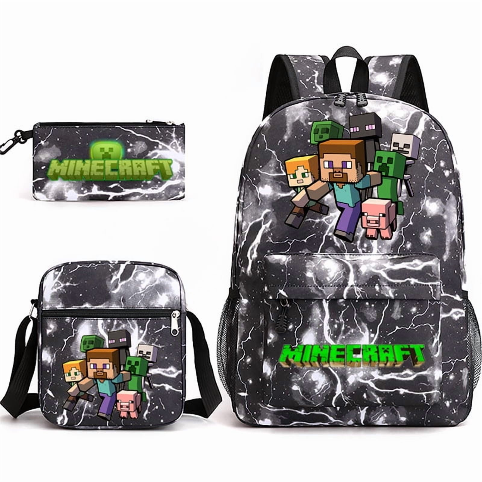 Minecraft Backpack| Gamer Black Rucksack | Green Creeper Zombie ...
