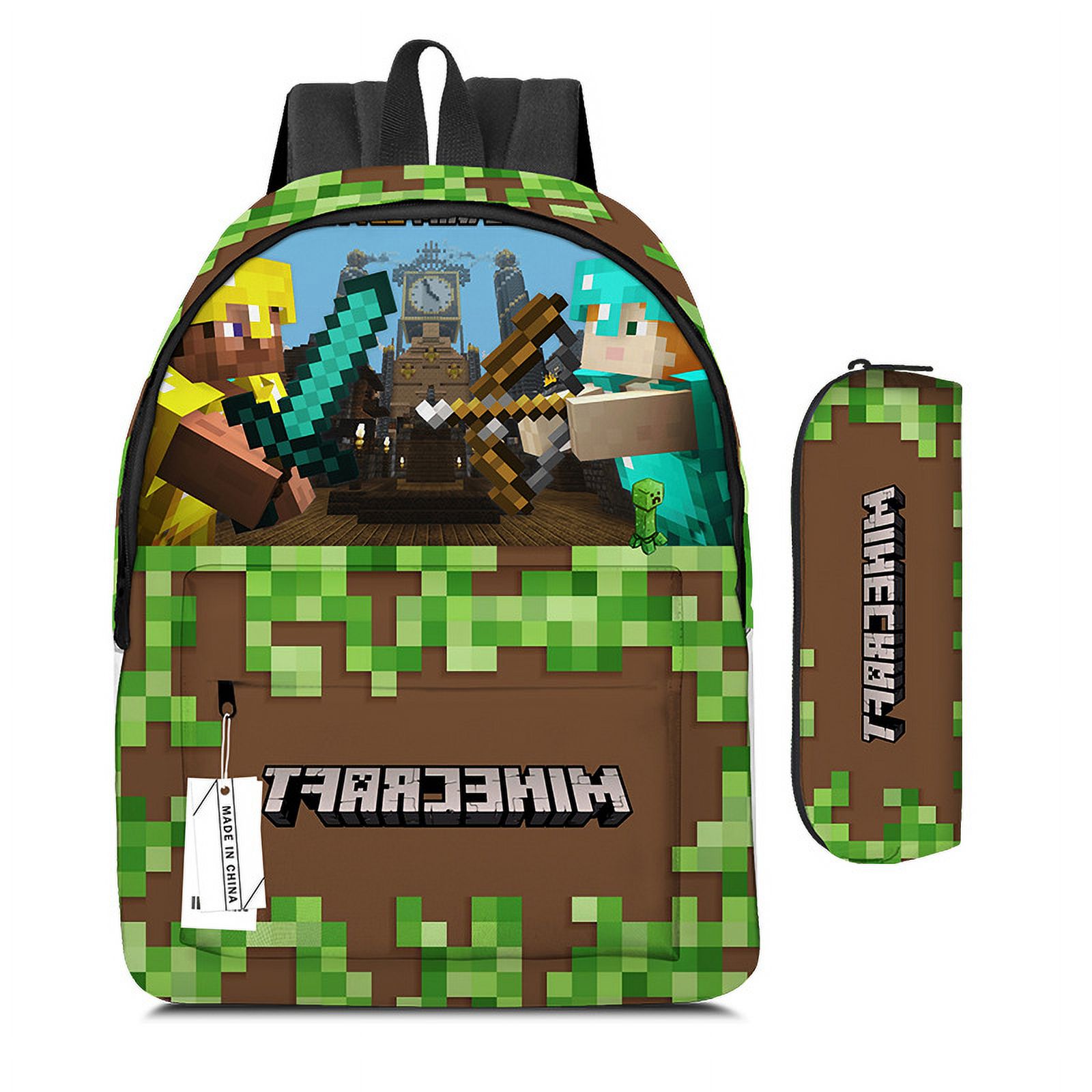 Minecraft Backpack| Gamer Black Rucksack | Green Creeper Zombie ...