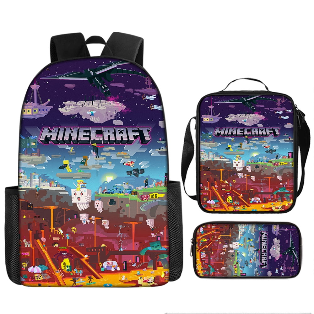 Minecraft Backpack| Gamer Black Rucksack | Green Creeper Zombie ...