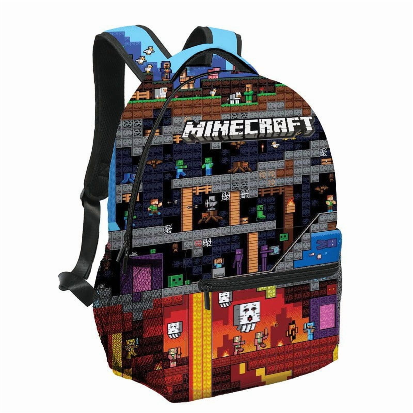 Minecraft Backpack| Gamer Black Rucksack | Green Creeper Zombie Skeleton Enderman & Cave Spider ...
