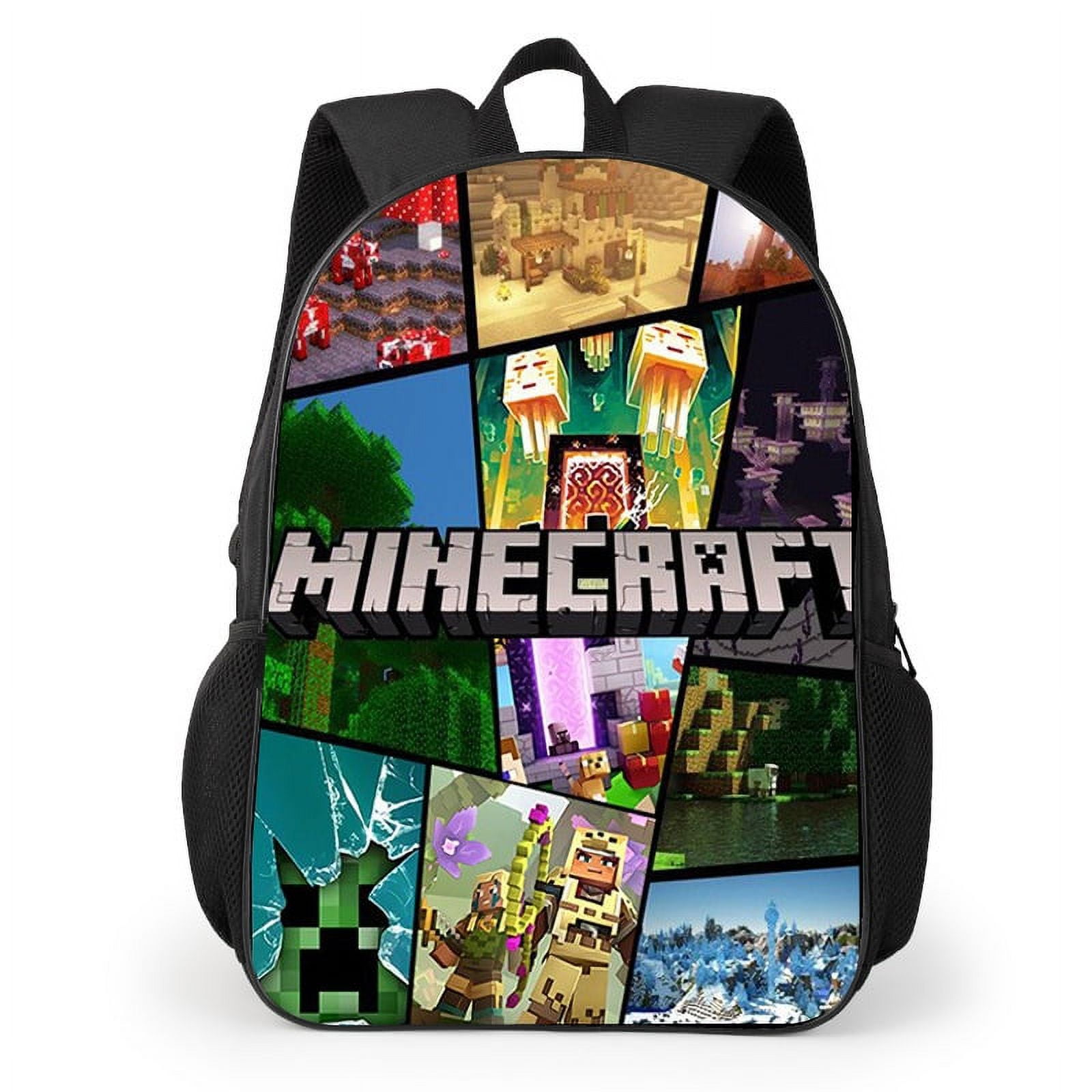 Minecraft Backpack| Gamer Black Rucksack | Green Creeper Zombie ...