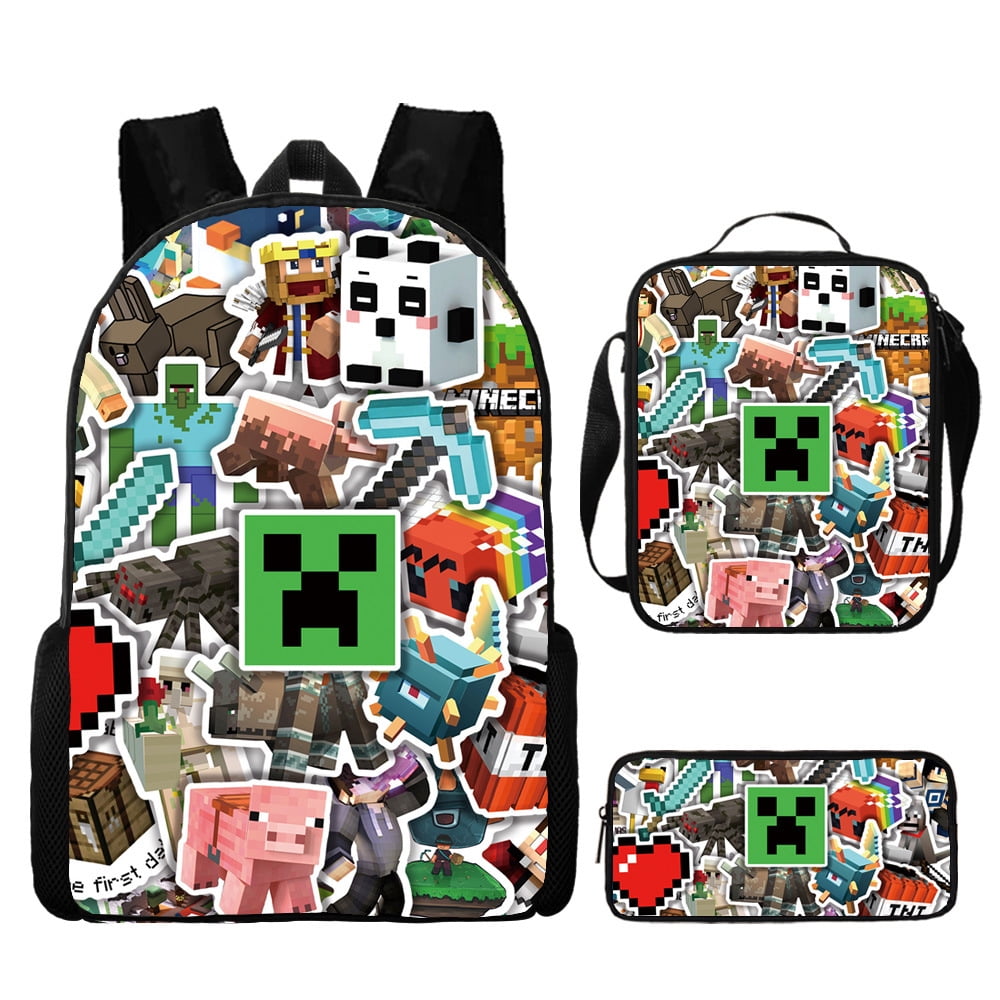 Minecraft Backpack| Gamer Black Rucksack | Green Creeper Zombie ...