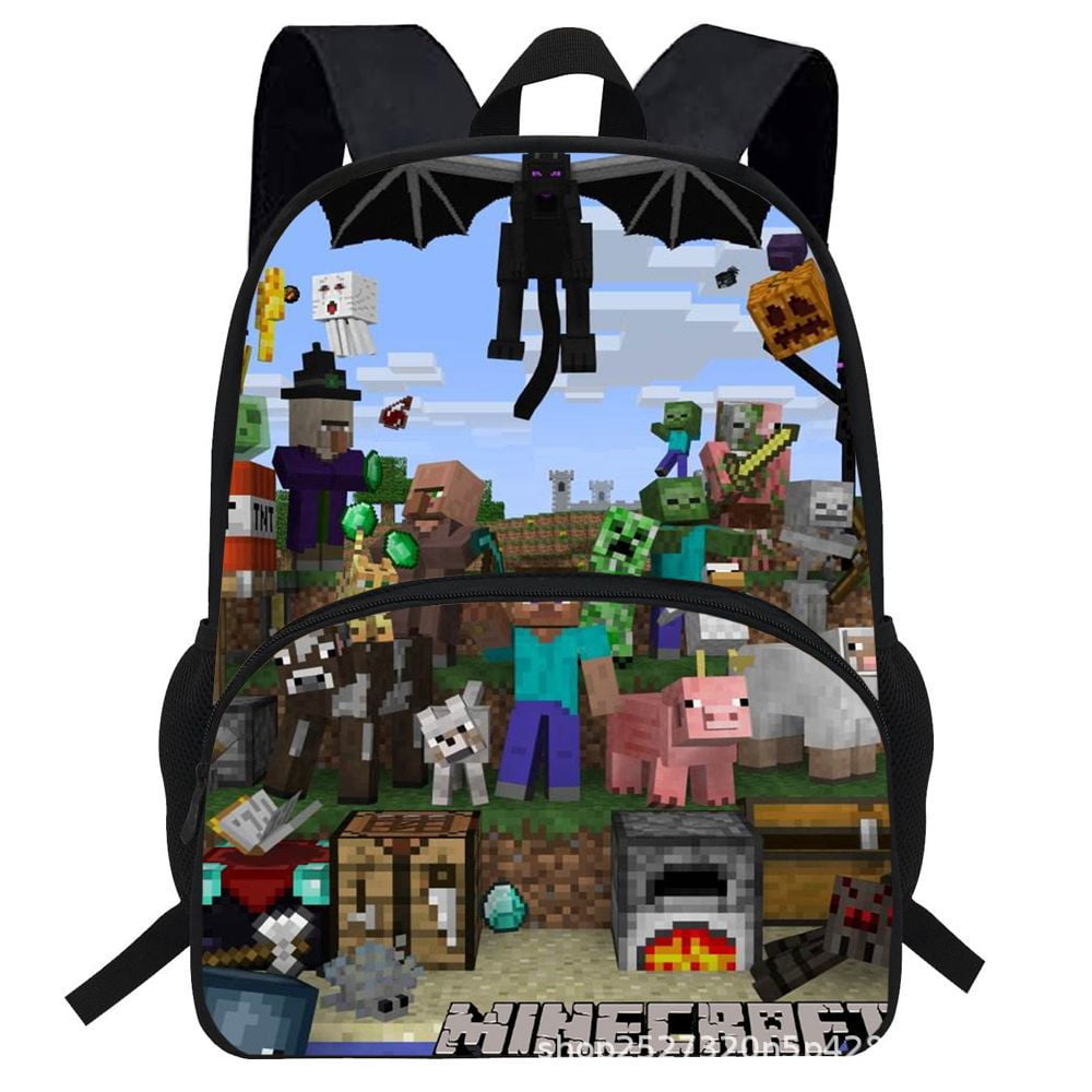 Minecraft Backpack | Gamer Rucksack | Green Creeper Zombie Skeleton Enderman & Cave Spider ...