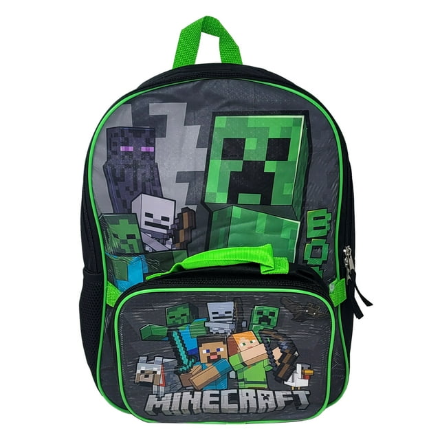 Minecraft Kids Backpack & Insulated Detachable Lunch Box with Creeper ...