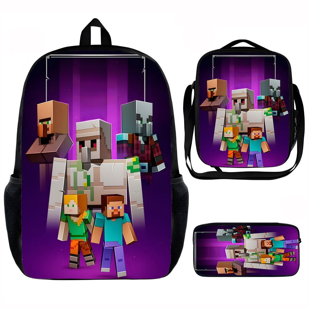 Minecraft Backpack Three-piece Set,Minecraft backpack adjustable ...