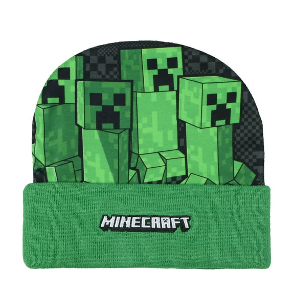 Minecraft Beanie Creeper Mob Sublimation Fleece Design Knit Cuffed Hat ...