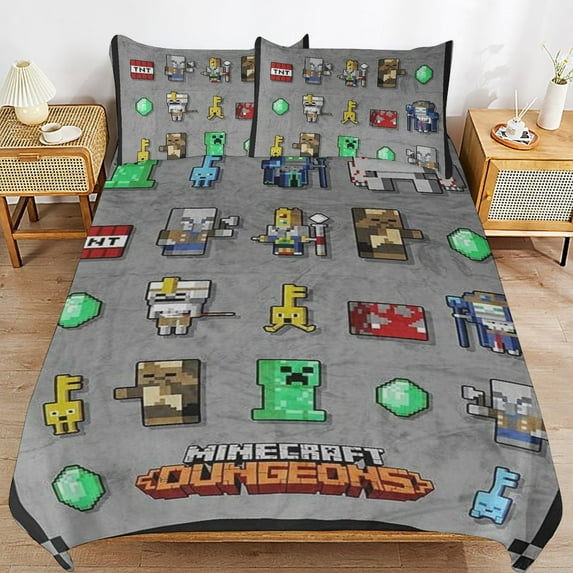 Minecraft Bedding 3 Set Vibrant Full-Color Anime Design with Minecraft ...
