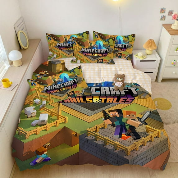 Minecraft Bedding 3 Set Vibrant Full-Color Anime Design with Minecraft ...