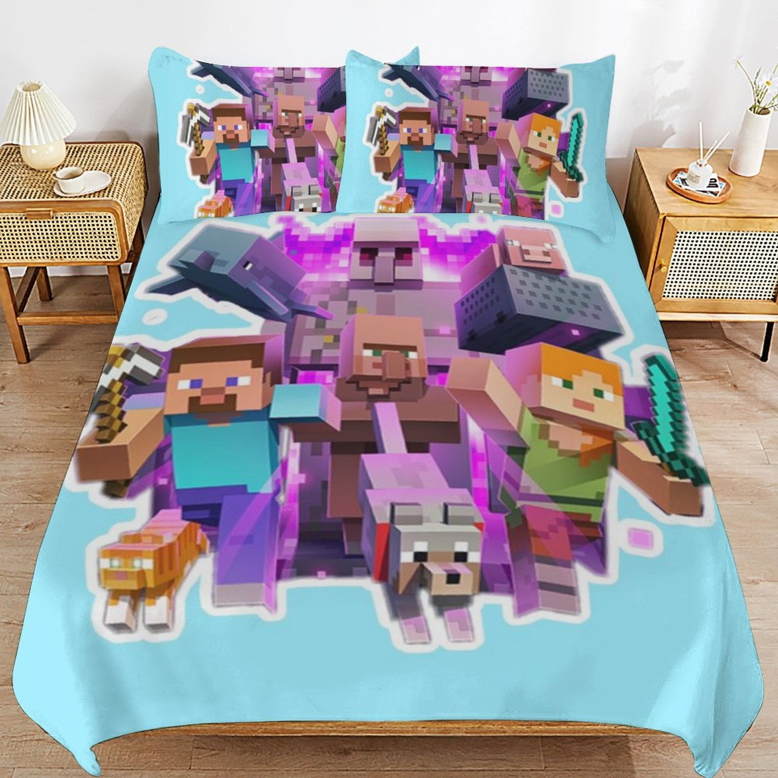 Minecraft Bedding 3 Set Vibrant Full-Color Anime Design with Minecraft ...